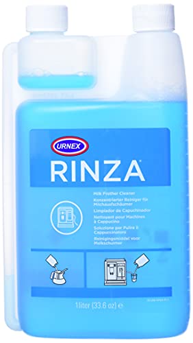 Urnex Rinza Alkaline Formula Milk Frother Cleaner - 33.6 Ounce [Over 30 Uses] - Breaks Down Milk Protein Fat and Calcium Build Up Cycles Through Auto Frother Cleans Lines Steam Wands & Steel Pitchers