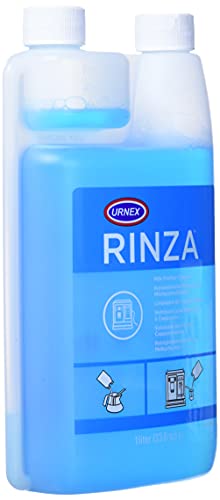 Urnex Rinza Alkaline Formula Milk Frother Cleaner - 33.6 Ounce [Over 30 Uses] - Breaks Down Milk Protein Fat and Calcium Build Up Cycles Through Auto Frother Cleans Lines Steam Wands & Steel Pitchers