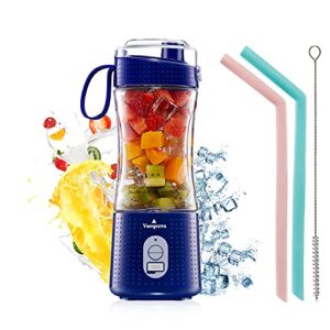 portable blender, vaeqozva usb rechargeable smoothie on the go blender cup with straws, protein shakes fruit mini mixer for home, sport, office, camping – navy blue