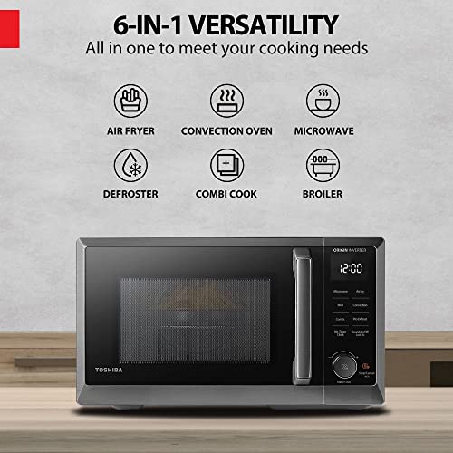 TOSHIBA 6-in-1 Inverter Microwave Oven Air Fryer Combo, Countertop Microwave, Healthy Air Fryer, Broil, Convection, Speedy Combi, Even Defrost, 11.3’’ Turntable, Eco-Mode, Sound On/Off, 27 Auto Menu