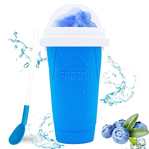 Magic Slushy Maker Squeeze Cup Slushie Maker, Homemade Milk Shake Maker Cooling Cup Squee DIY it for Everyone (Blue)