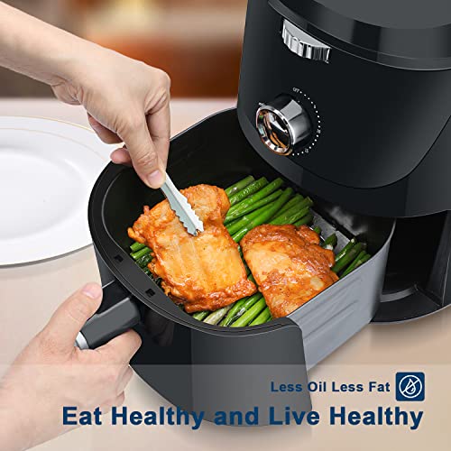 LATURE 4.2 QT Air Fryer Oven Cooker with Temperature and Time Control Dishwasher Non-stick Basket 6 Cook Presets CE Certified Black (Black-Knob)