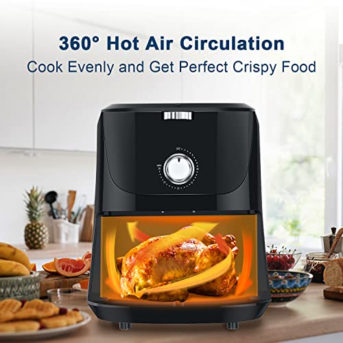 LATURE 4.2 QT Air Fryer Oven Cooker with Temperature and Time Control Dishwasher Non-stick Basket 6 Cook Presets CE Certified Black (Black-Knob)