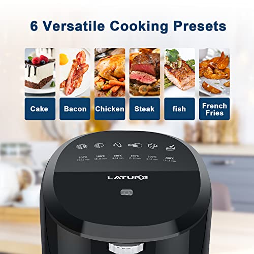 LATURE 4.2 QT Air Fryer Oven Cooker with Temperature and Time Control Dishwasher Non-stick Basket 6 Cook Presets CE Certified Black (Black-Knob)