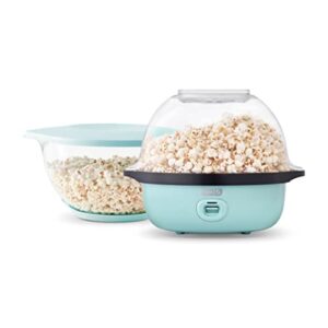 dash smartstore™ deluxe stirring popcorn maker, hot oil electric popcorn machine with large lid for serving bowl and convenient storage, 24 cups – aqua