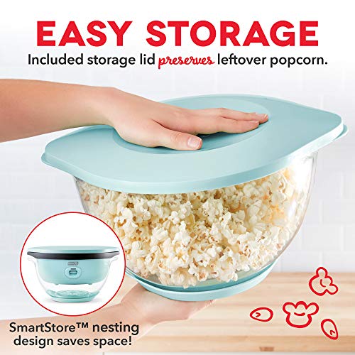 DASH SmartStore™ Deluxe Stirring Popcorn Maker, Hot Oil Electric Popcorn Machine with Large Lid for Serving Bowl and Convenient Storage, 24 Cups – Aqua