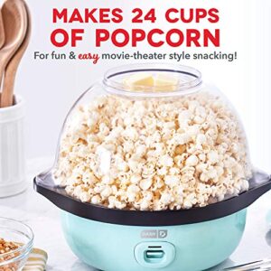 DASH SmartStore™ Deluxe Stirring Popcorn Maker, Hot Oil Electric Popcorn Machine with Large Lid for Serving Bowl and Convenient Storage, 24 Cups – Aqua