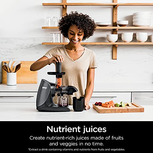 Ninja JC101 Cold Press Pro Compact Powerful Slow Juicer with Total Pulp Control and Easy Clean, Graphite, 13.78 in L x 6.89 in W x 14.17 in H