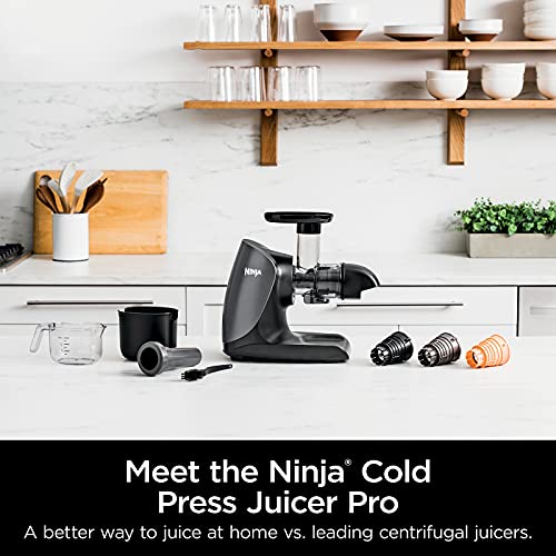 Ninja JC101 Cold Press Pro Compact Powerful Slow Juicer with Total Pulp Control and Easy Clean, Graphite, 13.78 in L x 6.89 in W x 14.17 in H