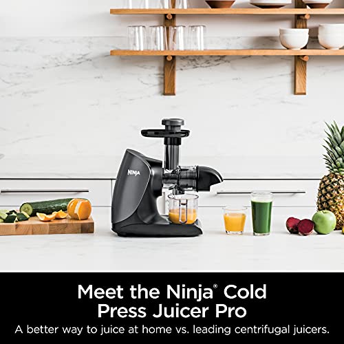 Ninja JC101 Cold Press Pro Compact Powerful Slow Juicer with Total Pulp Control and Easy Clean, Graphite, 13.78 in L x 6.89 in W x 14.17 in H