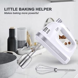 Lord Eagle Electric Hand Mixer Mini, 300W Power Handheld Mixer Kitchen for 5-Speed Baking Cake Egg Cream Food Beaters Whisk, with Snap-On Storage Case, White