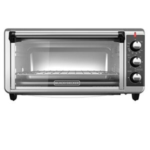 black+decker to3250xsb 8-slice extra wide convection countertop toaster oven, includes bake pan, broil rack & toasting rack, stainless steel/black