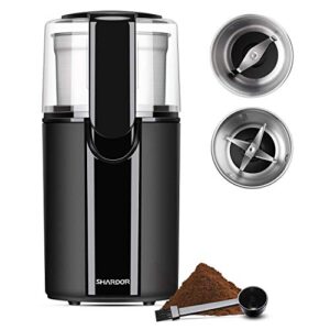 shardor coffee grinder electric, spice grinder electric, herb grinder, grinder for coffee bean spices and seeds with 2 removable stainless steel bowls, black