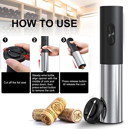 COKUNST Electric Wine Bottle Openers , Reusable Wine Corkscrew Opener with Foil Cutter, Battery Operated Stainless Steel Wine Remover for Home Kitchen Party Bar Restaurant