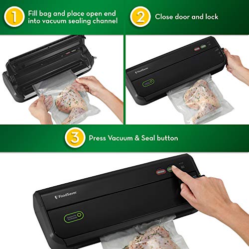 FoodSaver Vacuum Sealer Machine with Starter Vacuum Seal Bags & Rolls, Safety Certified, Black - FM2000-FFP