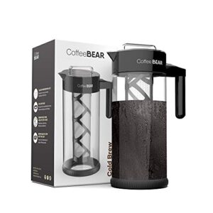 coffee bear – cold brew coffee maker and ice tea brewer, borosilicate glass pitcher with mesh filter, 1.3l (44oz)