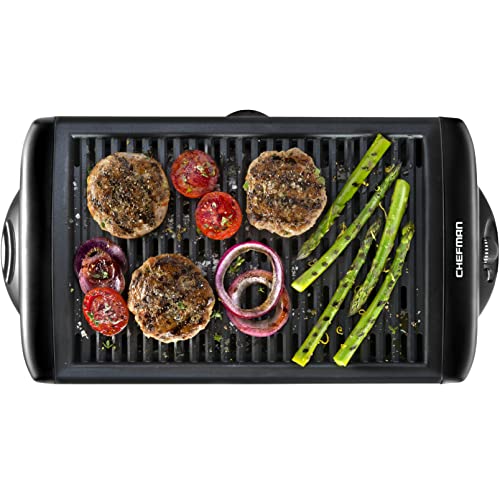 Chefman Electric Smokeless Indoor Grill w/Non-Stick Cooking Surface & Adjustable Temperature Knob from Warm to Sear for Customized BBQing, Dishwasher Safe Removable Water Tray, Black