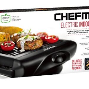 Chefman Electric Smokeless Indoor Grill w/Non-Stick Cooking Surface & Adjustable Temperature Knob from Warm to Sear for Customized BBQing, Dishwasher Safe Removable Water Tray, Black