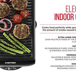 Chefman Electric Smokeless Indoor Grill w/Non-Stick Cooking Surface & Adjustable Temperature Knob from Warm to Sear for Customized BBQing, Dishwasher Safe Removable Water Tray, Black