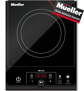 mueller rapidtherm portable induction cooktop hot plate countertop burner 1800w, 8 temp levels, timer, auto-shut-off, touch panel, led display, auto pot detection, child safety lock, 4 preset programs