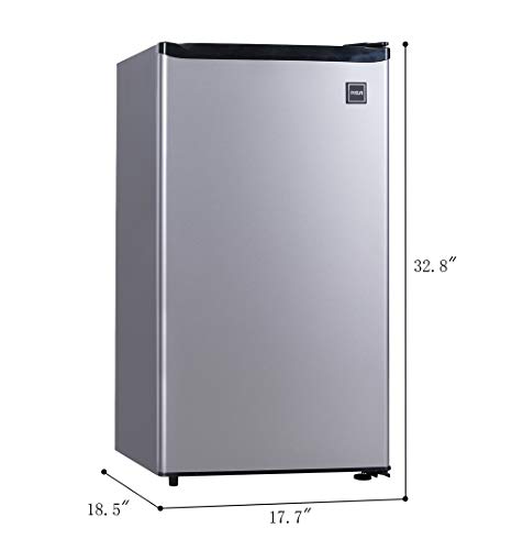 RCA RFR322 Mini Refrigerator, Compact Freezer Compartment, Adjustable Thermostat Control, Reversible Door, Ideal Fridge for Dorm, Office, Apartment, Platinum Stainless, 3.2 Cubic Feet