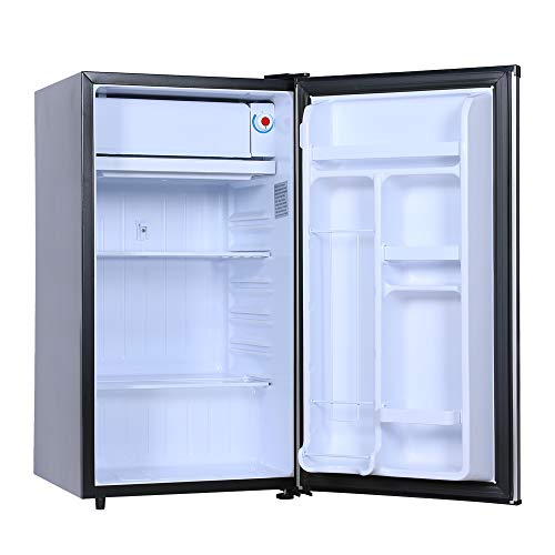 RCA RFR322 Mini Refrigerator, Compact Freezer Compartment, Adjustable Thermostat Control, Reversible Door, Ideal Fridge for Dorm, Office, Apartment, Platinum Stainless, 3.2 Cubic Feet