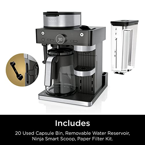 Ninja CFN601 Espresso & Coffee Barista System, Single-Serve Coffee & Nespresso Capsule Compatible, 12-Cup Carafe, Built-in Frother, Espresso, Cappuccino & Latte Maker, Black & Stainless Steel