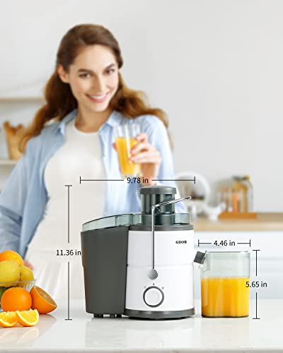 GDOR Juicer with 800W Motor, Juicer Machine with Big Mouth 3” Feed Chute, Dual Speeds Juice Maker for Fruits and Veggies, Anti-Drip Function Centrifugal Juicer, Include Cleaning Brush, BPA-Free, White