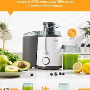 GDOR Juicer with 800W Motor, Juicer Machine with Big Mouth 3” Feed Chute, Dual Speeds Juice Maker for Fruits and Veggies, Anti-Drip Function Centrifugal Juicer, Include Cleaning Brush, BPA-Free, White