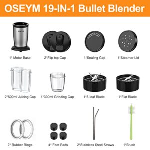 OSEYM 19-in-1 Bullet Blender, Personal Blender for Shakes and Smoothies, 850W Smoothie Blender With 2*20 Oz & 1*10 Oz To-Go Cups, Easy to Clean, BPA-Free (Silver-Black)