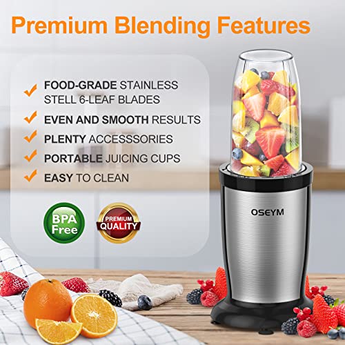 OSEYM 19-in-1 Bullet Blender, Personal Blender for Shakes and Smoothies, 850W Smoothie Blender With 2*20 Oz & 1*10 Oz To-Go Cups, Easy to Clean, BPA-Free (Silver-Black)