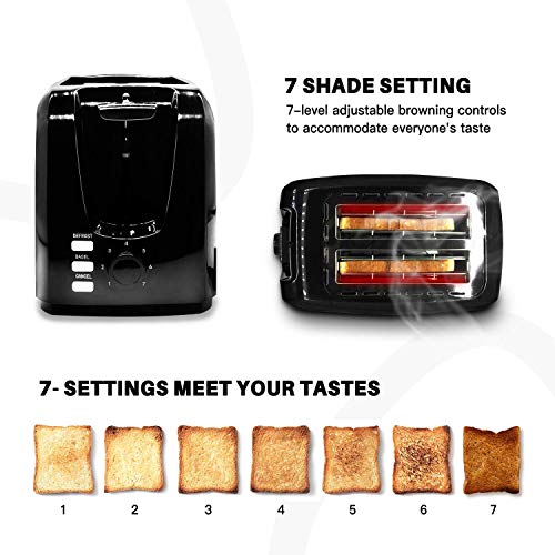 Toaster 2 Slice Best Prime Toasters Stainless Steel Black Bagel Toaster Evenly and Quickly with 2 Wide Slots 7 Shade Settings and Removable Crumb Tray for Bread Waffles