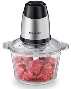 electric food chopper, 8-cup food processor by homeleader, 2l glass bowl grinder for meat, vegetables, fruits and nuts, stainless steel motor unit and 4 sharp blades, 300w