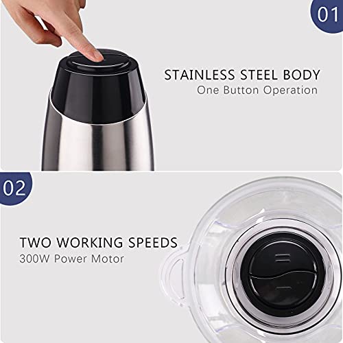 Electric Food Chopper, 8-Cup Food Processor by Homeleader, 2L Glass Bowl Grinder for Meat, Vegetables, Fruits and Nuts, Stainless Steel Motor Unit and 4 Sharp Blades, 300W