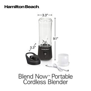 Hamilton Beach Mini Cordless Portable Personal Blender for Shakes and Smoothies, USB Rechargeable, 16 oz. Jar with Leakproof Travel Lid, 6 Stainless Steel Blades, Black (51180)