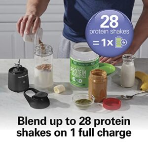 Hamilton Beach Mini Cordless Portable Personal Blender for Shakes and Smoothies, USB Rechargeable, 16 oz. Jar with Leakproof Travel Lid, 6 Stainless Steel Blades, Black (51180)