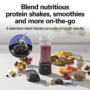 Hamilton Beach Mini Cordless Portable Personal Blender for Shakes and Smoothies, USB Rechargeable, 16 oz. Jar with Leakproof Travel Lid, 6 Stainless Steel Blades, Black (51180)