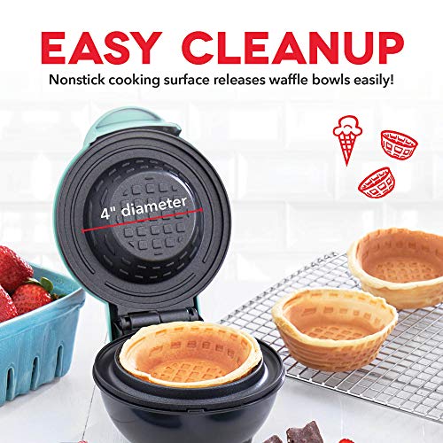 DASH Mini Waffle Bowl Maker for Breakfast, Burrito Bowls, Ice Cream and Other Sweet Deserts, Recipe Guide Included - Aqua