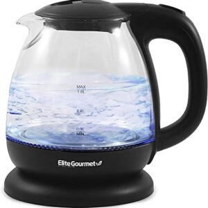 Elite Gourmet EKT1001 Maxi-Matic 1L Glass Electric Tea Kettle Hot Water Heater Boiler BPA-Free with Blue LED Interior Fast Boil and Auto Shut-Off, Black