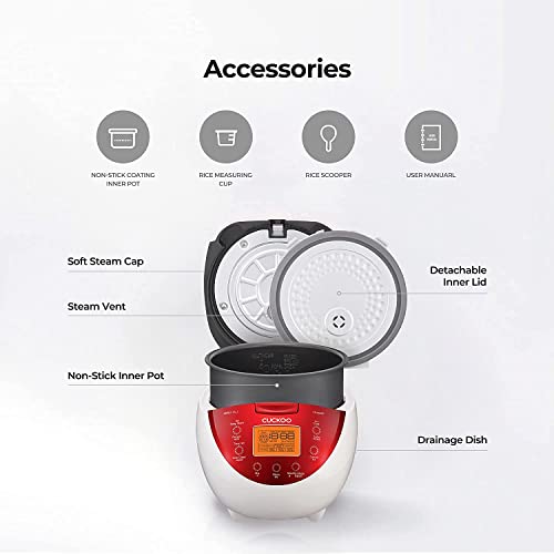 CUCKOO CR-0655F | 6-Cup (Uncooked) Micom Rice Cooker | 12 Menu Options: White Rice, Brown Rice & More, Nonstick Inner Pot, Designed in Korea | Red/White