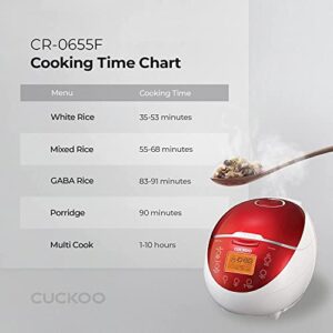 CUCKOO CR-0655F | 6-Cup (Uncooked) Micom Rice Cooker | 12 Menu Options: White Rice, Brown Rice & More, Nonstick Inner Pot, Designed in Korea | Red/White