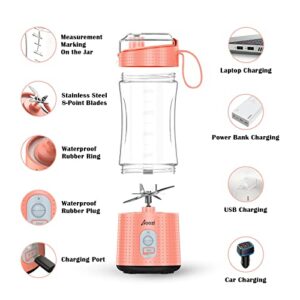 Personal Size Blender Smoothies and Shakes, Aoozi Portable Blenders, Mini Blender USB Rechargeable, Handheld Blender Sports,Travel and Home (Orange)