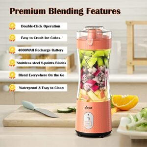 Personal Size Blender Smoothies and Shakes, Aoozi Portable Blenders, Mini Blender USB Rechargeable, Handheld Blender Sports,Travel and Home (Orange)