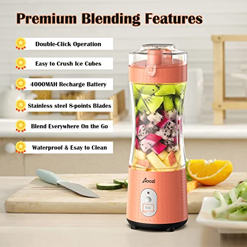 Personal Size Blender Smoothies and Shakes, Aoozi Portable Blenders, Mini Blender USB Rechargeable, Handheld Blender Sports,Travel and Home (Orange)