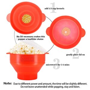 The Original Korcci Microwaveable Silicone Popcorn Popper, BPA Free Microwave Popcorn Popper, Collapsible Microwave Popcorn Maker Bowl, Dishwasher Safe - Red