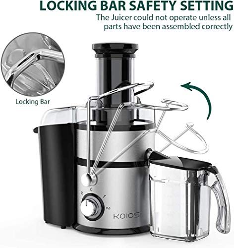 KOIOS Centrifugal Juicer Machines, Juice Extractor with Extra Large 3inch Feed Chute, 304 Stainless Steel Filter, High Juice Yield for Fruits and Vegetables, Easy to Clean, 100% BPA-Free, 1200W Powerful, Dishwasher Safe, Included Brush