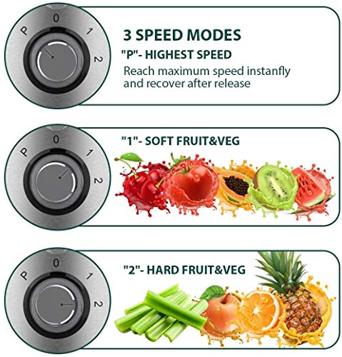 KOIOS Centrifugal Juicer Machines, Juice Extractor with Extra Large 3inch Feed Chute, 304 Stainless Steel Filter, High Juice Yield for Fruits and Vegetables, Easy to Clean, 100% BPA-Free, 1200W Powerful, Dishwasher Safe, Included Brush