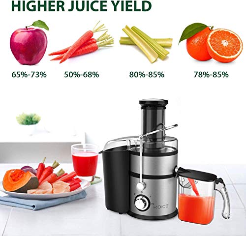 KOIOS Centrifugal Juicer Machines, Juice Extractor with Extra Large 3inch Feed Chute, 304 Stainless Steel Filter, High Juice Yield for Fruits and Vegetables, Easy to Clean, 100% BPA-Free, 1200W Powerful, Dishwasher Safe, Included Brush