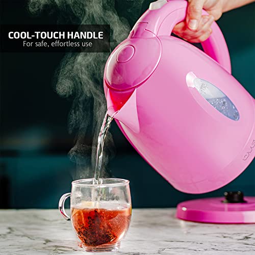 Ovente Electric Kettle 1.7 Liter Cordless Hot Water Boiler, 1100W with Automatic Shut-Off and Boil Dry Protection, Fast Boiling BPA-Free Portable Instant Heater for Making Tea, Coffee, Pink KP72P