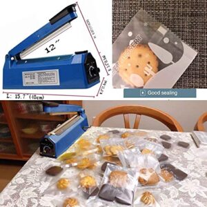 Impulse Heat Sealer Manual Bags Sealer Heat Sealing Machine 12 Inch Impulse Sealer Machine for Plastic Bags PE PP Bags with Extra Replace Element Grip